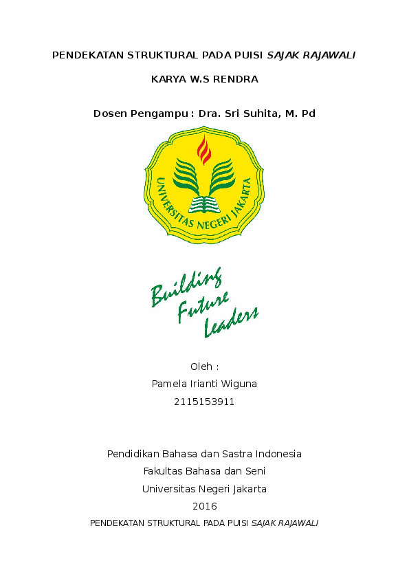 (DOC) PENDEKATAN STRUKTURAL PADA PUISI SAJAK RAJAWALI