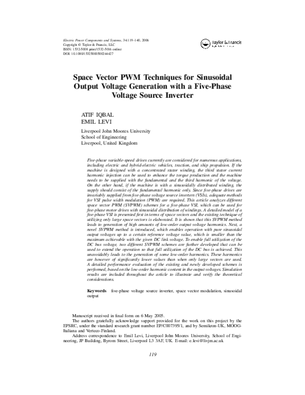 Pdf Space Vector Pwm Techniques For Sinusoidal Output Voltage