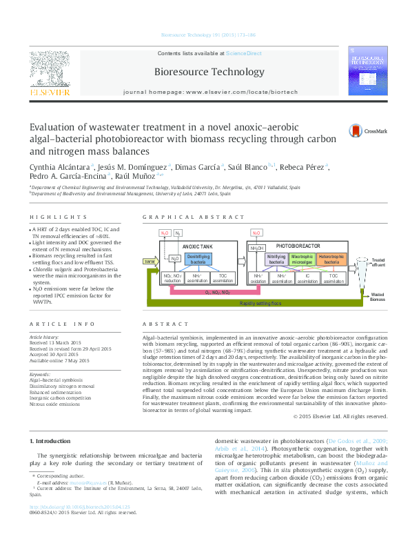 (PDF) Evaluation of wastewater treatment in a novel anoxic–aerobic ...