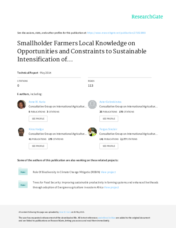 (PDF) Smallholder Farmers Local Knowledge on Opportunities and ...