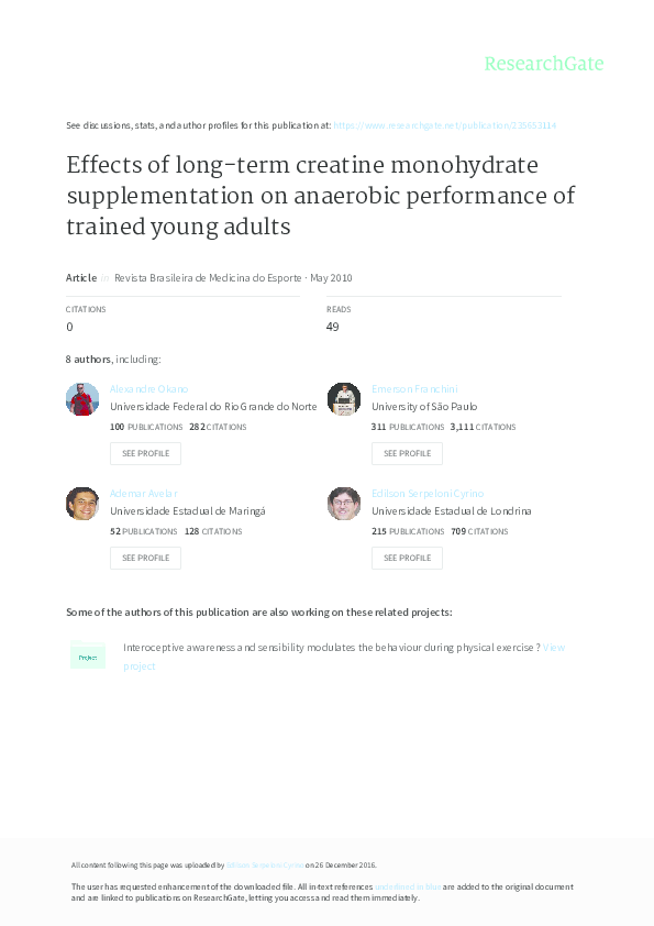 (PDF) Effects of long-term creatine monohydrate supplementation on ...