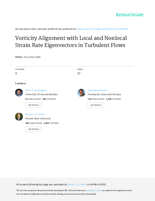 (PDF) Vorticity Alignment with Local and Nonlocal Strain Rate Eigenvectors in Turbulent Flows