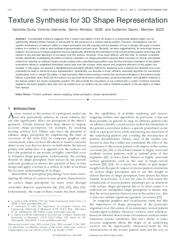 (PDF) Texture synthesis for 3D shape representation