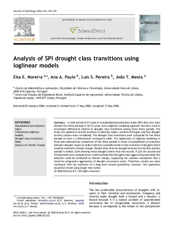 Pdf Analysis Of Spi Drought Class Transitions Using Loglinear Models