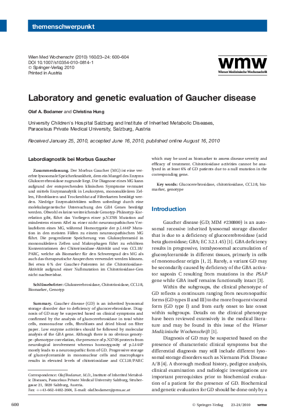 (PDF) Laboratory and genetic evaluation of Gaucher disease ...