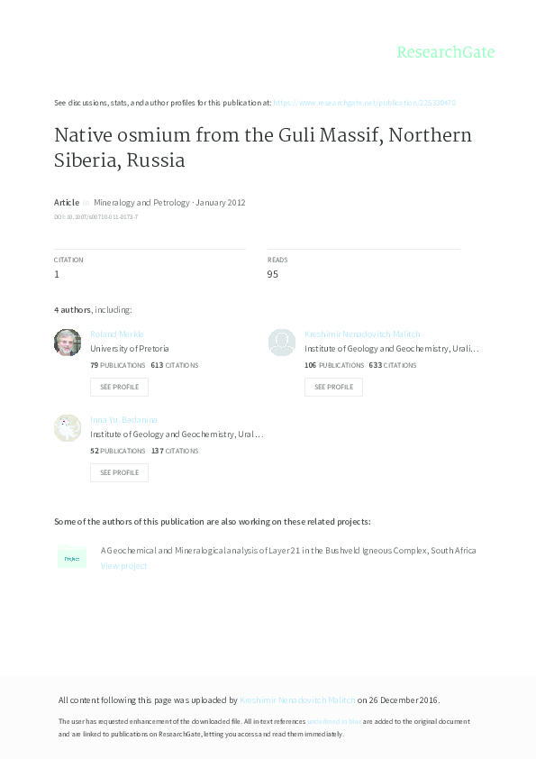 (PDF) Native osmium from the Guli Massif, Northern Siberia, Russia