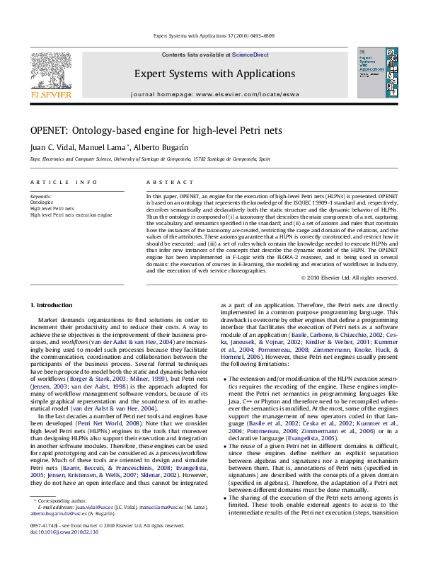 (PDF) OPENET: Ontology-based engine for high-level Petri nets
