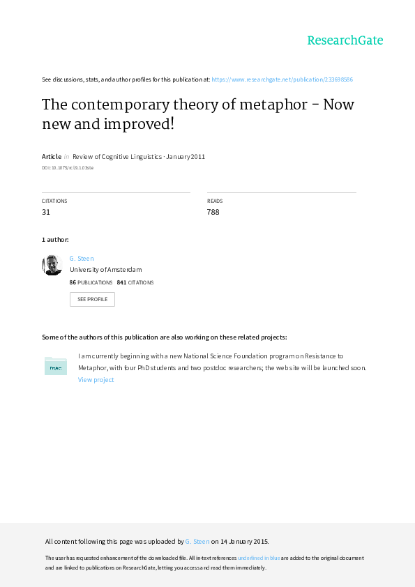 (PDF) The contemporary theory of metaphor now new and improved!