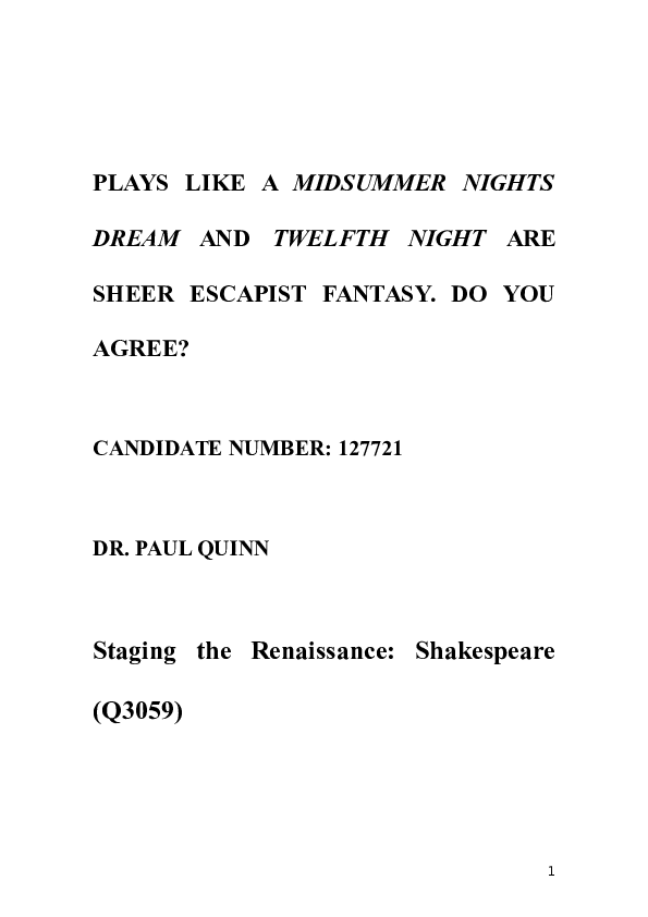 (DOC) PLAYS LIKE A MIDSUMMER NIGHTS DREAM AND TWELFTH NIGHT ARE SHEER ...