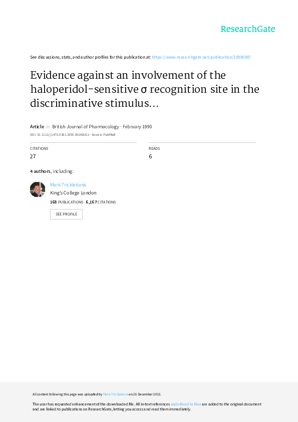 (PDF) Evidence against an involvement of the haloperidol-sensitive σ ...