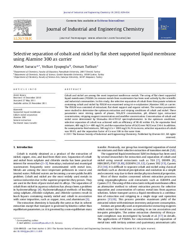 (PDF) Selective separation of cobalt and nickel by flat sheet supported ...