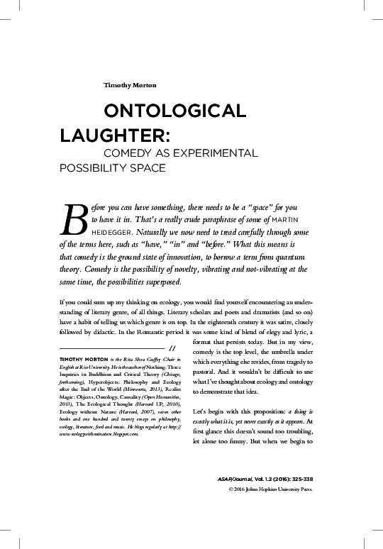 (PDF) Ontological Laughter: Comedy as Experimental Possibility Space