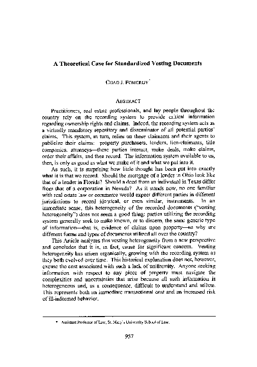 (PDF) A Theoretical Case for Standardized Vesting Documents | Chad ...