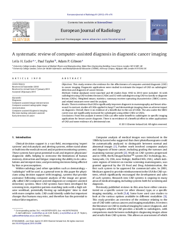 (PDF) A systematic review of computer-assisted diagnosis in diagnostic ...