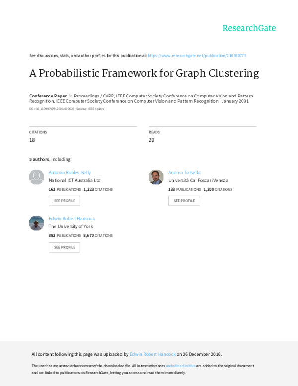 (PDF) A probabilistic framework for graph clustering