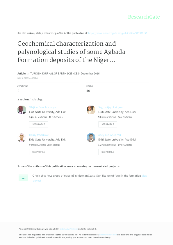 (PDF) Adebayo et al., 2016 Geochemical characterization and ...