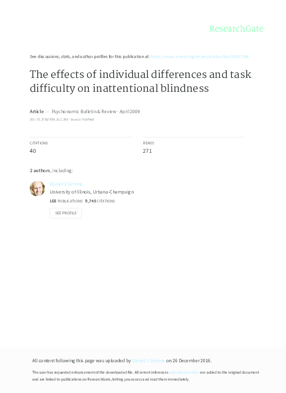 (PDF) The effects of individual differences and task difficulty on inattentional blindness