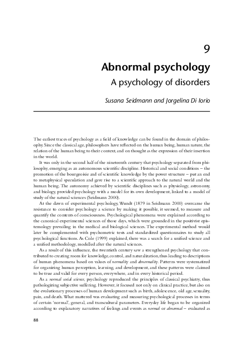 (PDF) Abnormal Psychology. A psychology of disorders (Handbook of ...