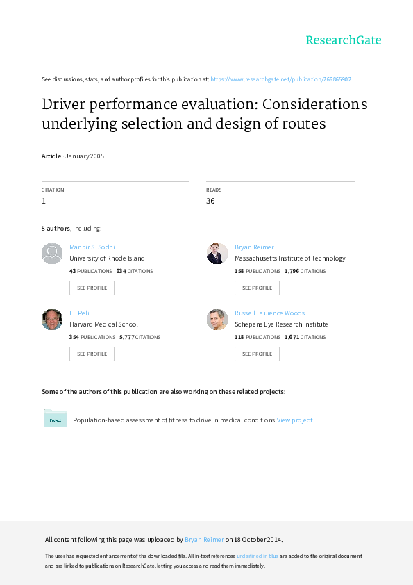 (PDF) Driver performance evaluation: considerations underlying ...