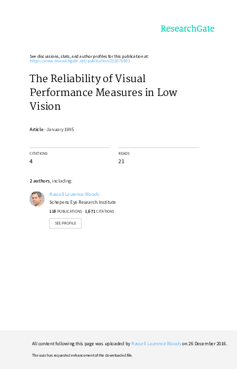 (PDF) The Reliability of Visual Performance Measures in Low Vision
