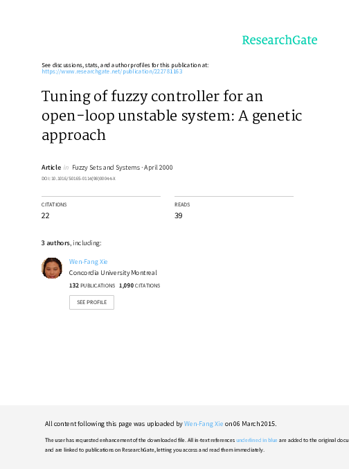 (PDF) Tuning of fuzzy controller for an open-loop unstable system: a genetic approach