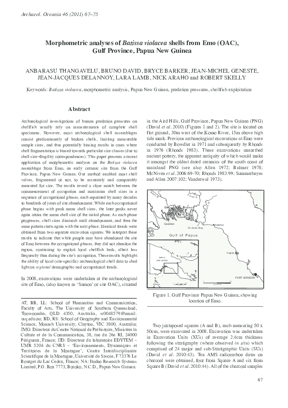 (PDF) Morphometric analyses of Batissa violacea shells from Emo (OAC), Gulf Province, Papua New ...