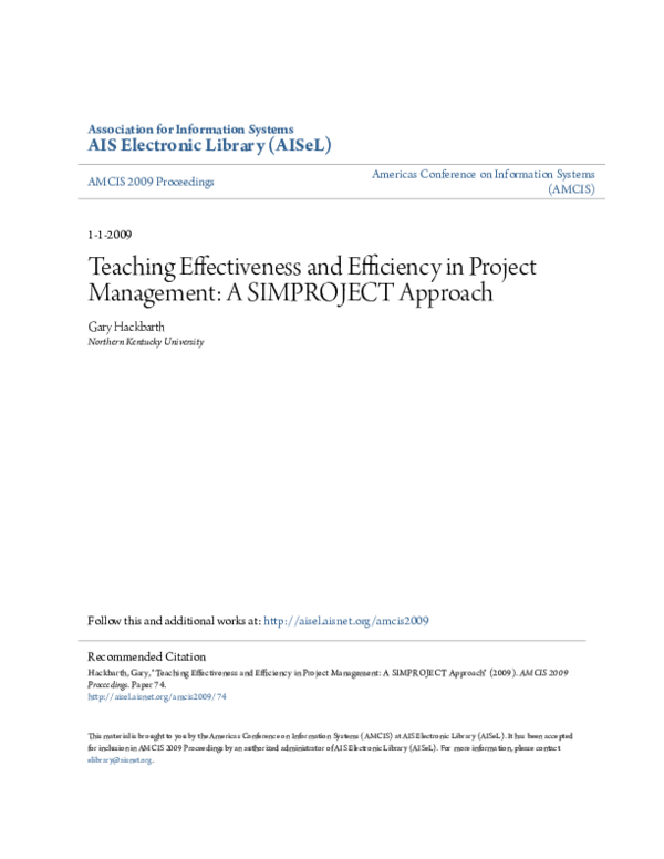 (PDF) Teaching Effectiveness and Efficiency in Project Management: A SIMPROJECT Approach