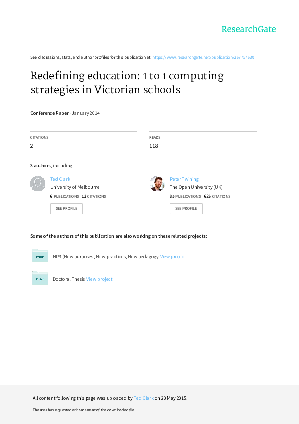 (PDF) Redefining Education: 1 to 1 computing strategies in Tasmanian ...