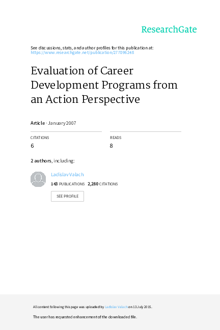 (PDF) Evaluation of Career Development Programs from an Action Perspective