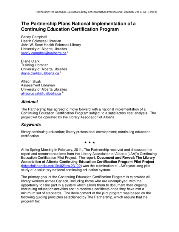 (PDF) The Partnership Plans National Implementation of a Continuing ...