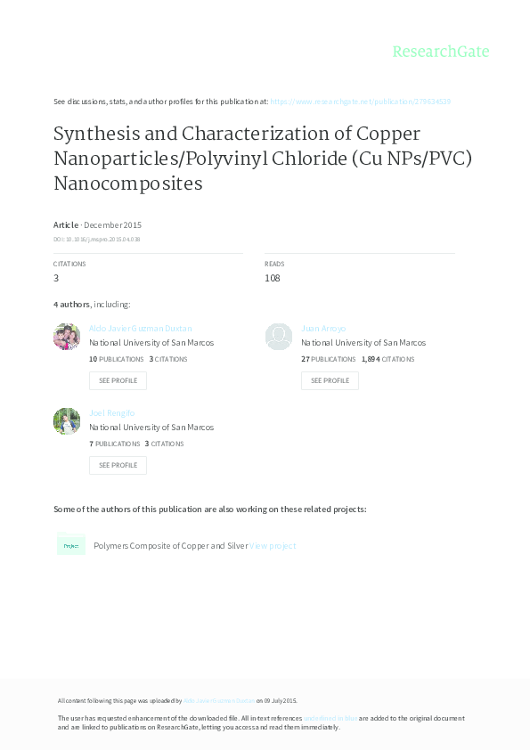 (PDF) Synthesis and characterization of copper nanoparticles