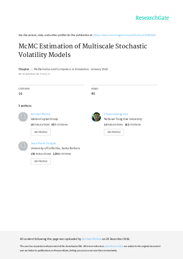 (PDF) McMC estimation of multiscale stochastic volatility models with applications | German ...