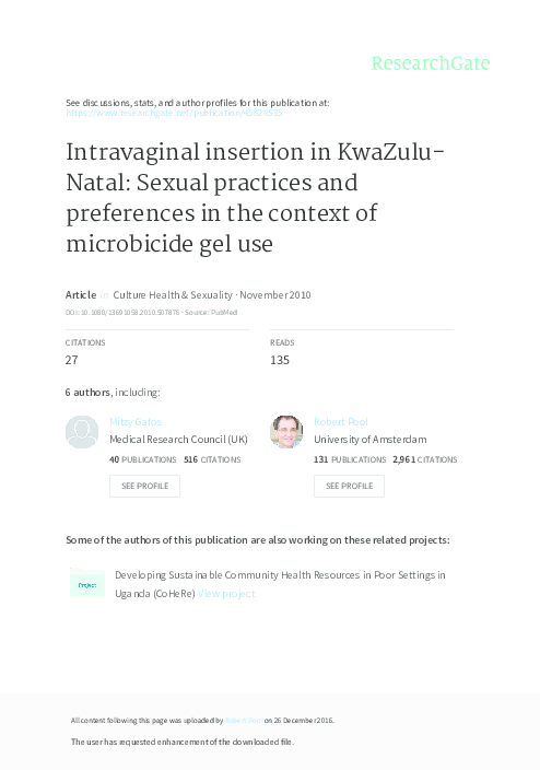 (PDF) Intravaginal insertion in KwaZulu-Natal: sexual practices and preferences in the context ...