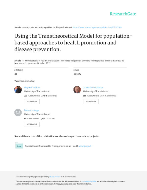 (PDF) Using the Transtheoretical Model for population-based approaches ...