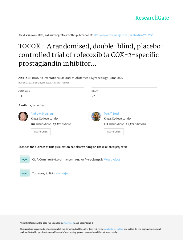 (PDF) TOCOX?A randomised, double-blind, placebo-controlled trial of ...