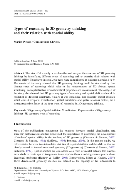 (PDF) Types of reasoning in 3D geometry thinking and their relation ...
