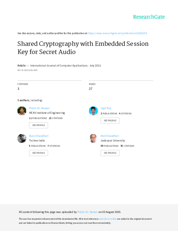 (PDF) Shared Cryptography with Embedded Session Key for Secret Audio
