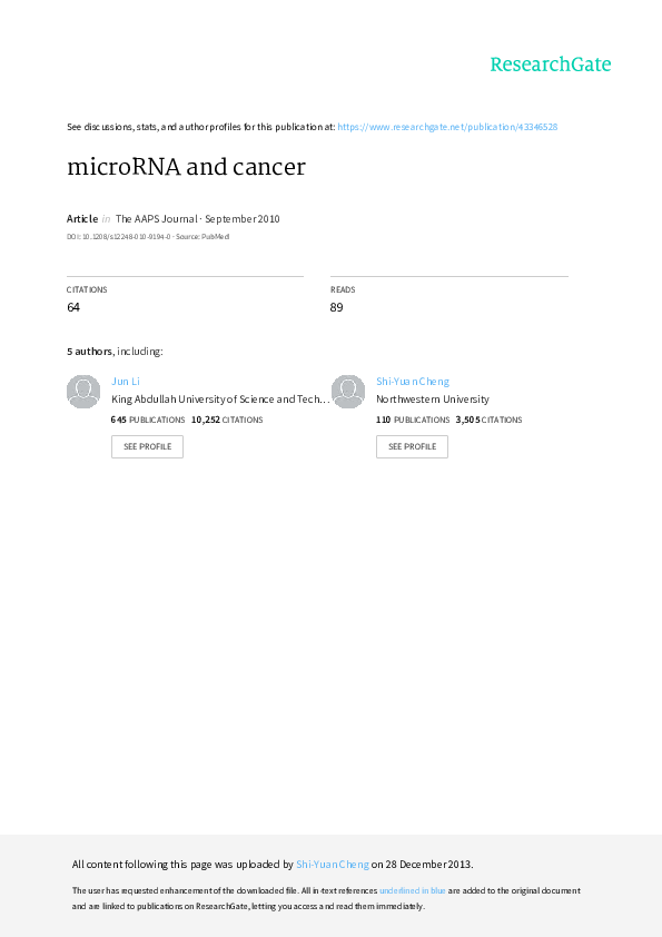 (PDF) microRNA and Cancer