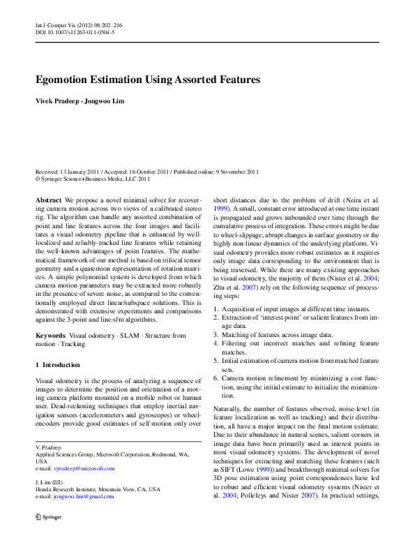 Pdf Egomotion Estimation Using Assorted Features