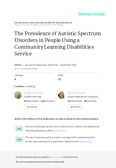 (PDF) The prevalence of autistic spectrum disorders in people using a ...