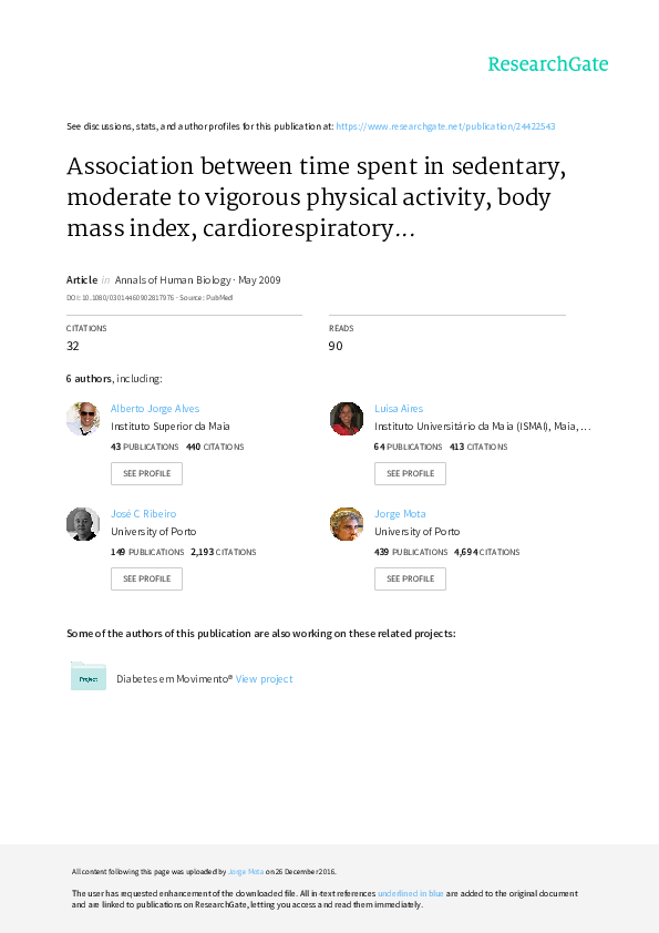 (PDF) Association between time spent in sedentary, moderate to vigorous physical activity, body ...
