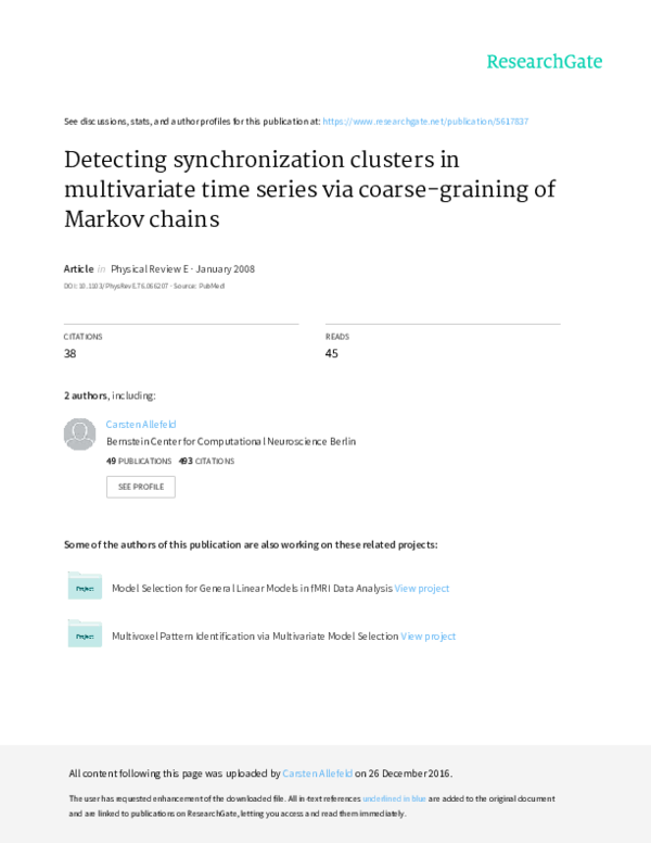 Pdf Detecting Synchronization Clusters In Multivariate Time Series 3263