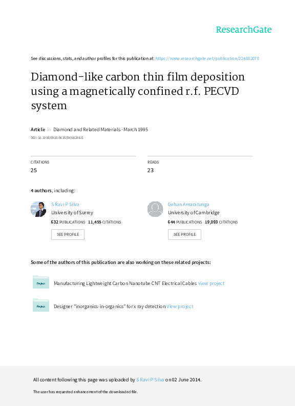 (PDF) Diamond-like carbon thin film deposition using a magnetically ...