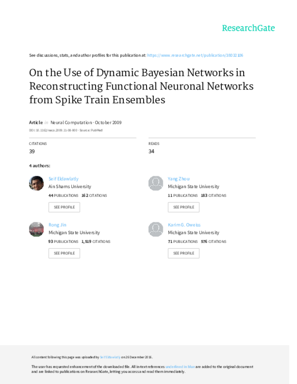 Pdf On The Use Of Dynamic Bayesian Networks In Reconstructing Functional Neuronal Networks