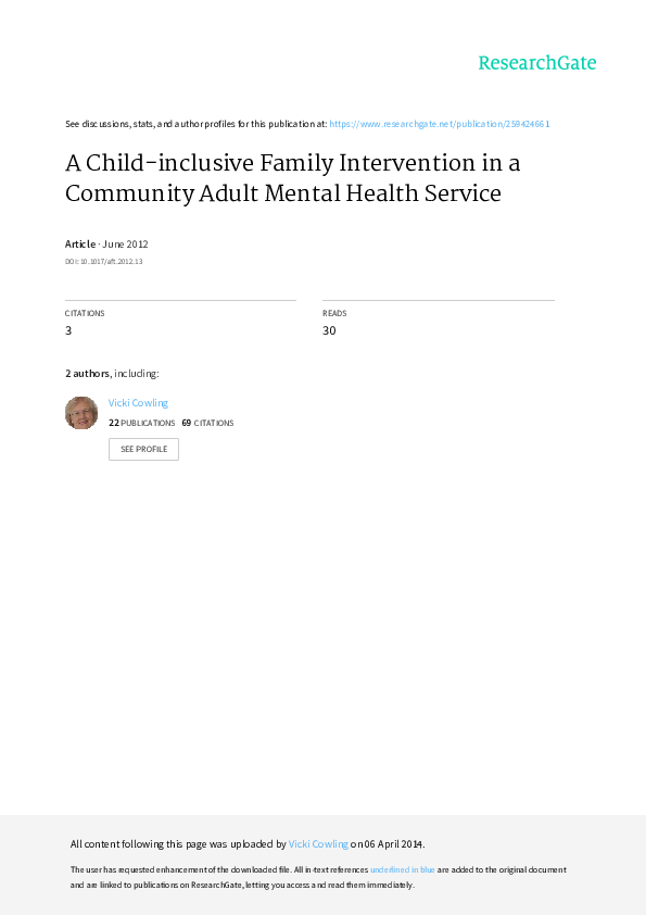 (PDF) A Child-inclusive Family Intervention in a Community Adult Mental ...