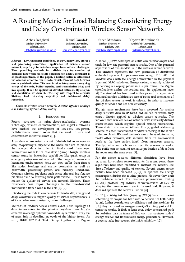 (PDF) A routing metric for load balancing considering energy and delay ...