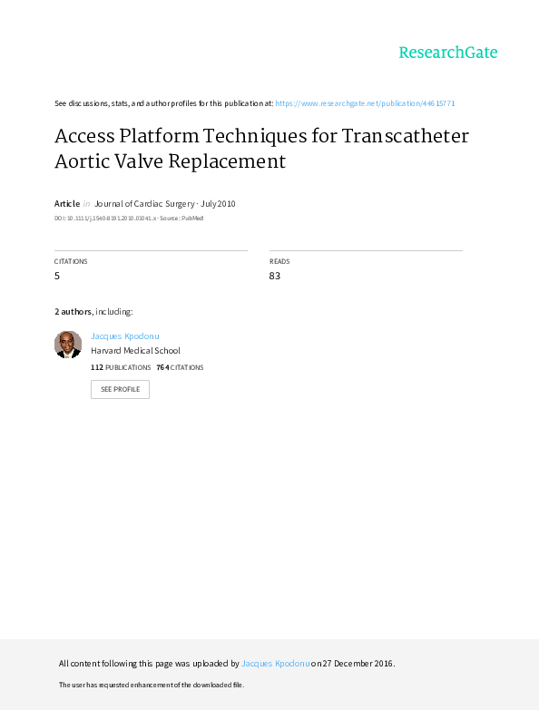 (PDF) Access Platform Techniques for Transcatheter Aortic Valve Replacement