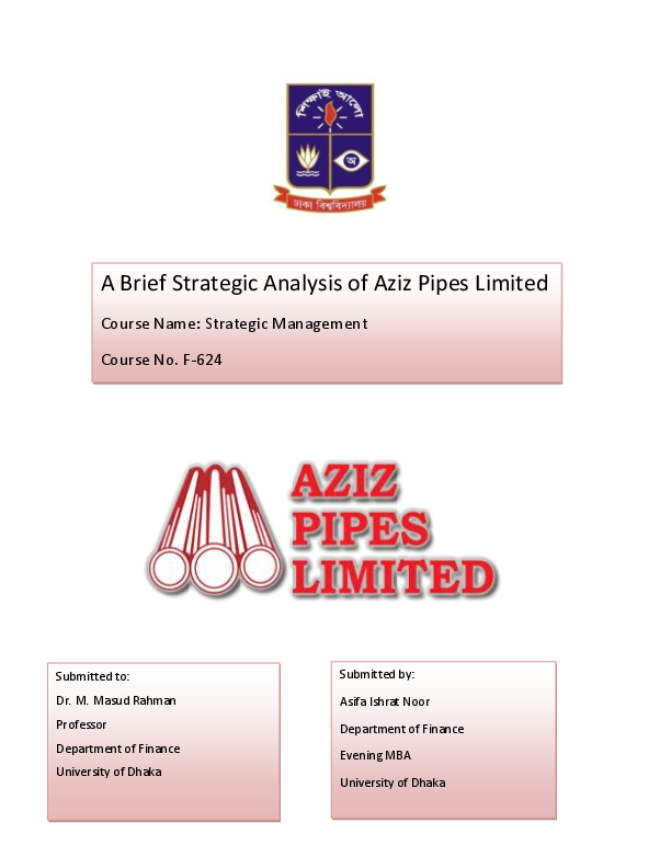 (PDF) A Brief Strategic Analysis of Aziz Pipes Limited