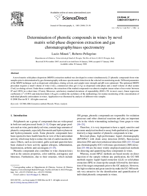 (PDF) Determination of phenolic compounds in wines by novel matrix solid-phase dispersion ...