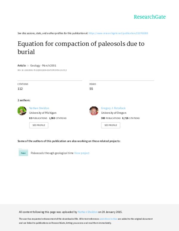 (PDF) Equation for compaction of paleosols due to burial